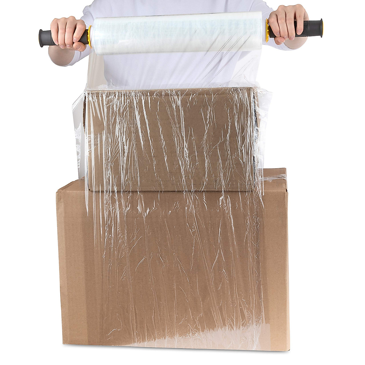 Modern Innovations 15 Inch Clear Stretch Wrap Roll with Handles (1 Roll-1000 Feet) Heavy Duty Shrink Wrap for Moving, Packing Supplies for Wrapping Furniture, Industrial Plastic Pallet Cling