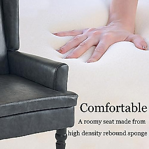 LOVSPATIO Faux Leather Accent Chair, Mid-Century Upholstered Living Room Chairs, Comfy Single Recliner Sofa with Arm and Wood Legs for Bedroom Waiting Room Office - Grey