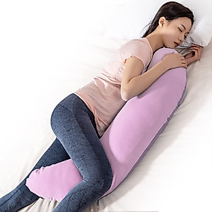 BYRIVER 39" Pink Purple Cute Body Pillow for Women Girl Side Sleepers, C Shaped Pregnancy Pillow, Anxiety Relief Hugging Pillow for Adults, 100% Cotton Pillow Cover, Gifts for New Mom (ZI-L)