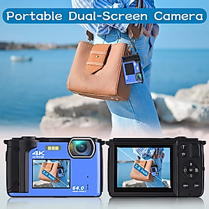 Digital Camera with WiFi 4K 64MP Vlogging Camera for Photography with Dual Screens Point and Shoot Camera with 32GB SD Card, 16X Zoom Compact Camera for Beginners-Blue3