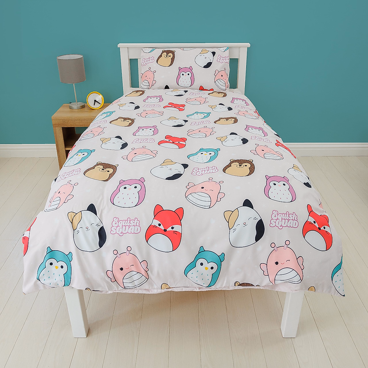 Character World Squishmallows Official Single Duvet Cover Set, Bright Design | Reversible 2 Sided Squish Squad Bedding Cover Official Merchandise Including Matching Pillow Case