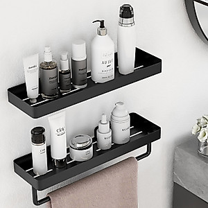 Taaji Bathroom Shelf, Floating Shelves Wall Mounted Set of 2, Stainless Steel 15.7 Inch Bathroom Shelves with Bar, Black