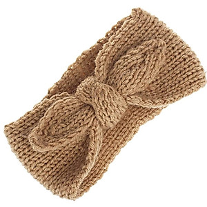 IZUS Turban Headband Baby Girl - Warm Rabbit Knot Hair Band, Knit Head Wrap for Newborn, Toddler and Children (One Size (Fit for 2 months to 7 Years), Camel + Beige)