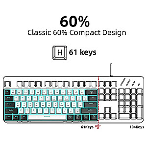 Snpurdiri 60% Wired Mechanical Gaming Keyboard, Ice Blue LED Backlit 61 Keys Mini Wired Office Keyboard for Windows Laptop PC Mac (Black-White, Brown Switches)