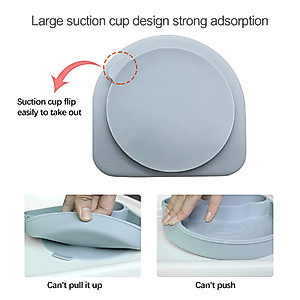 SmoreBaby 4pcs Baby Silicone Feeding Set Toddler Plates Bib Spoon Fork with Suction Utensils Toddlers Baby-Led Boys Girls Eating Supplies (Dust Blue, Dusty Blue