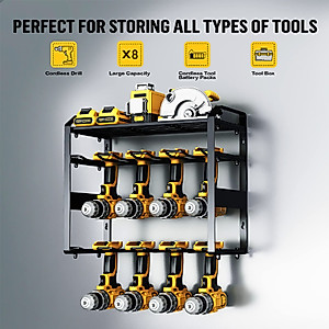 Power Tool Organizer Heavy Duty, Wall Mounted Utility Storage Rack with 8 Drill Slots and Extra-Large Capacity, Garage Tool Organizers and Storage, Floating Shelf for Drills, etc