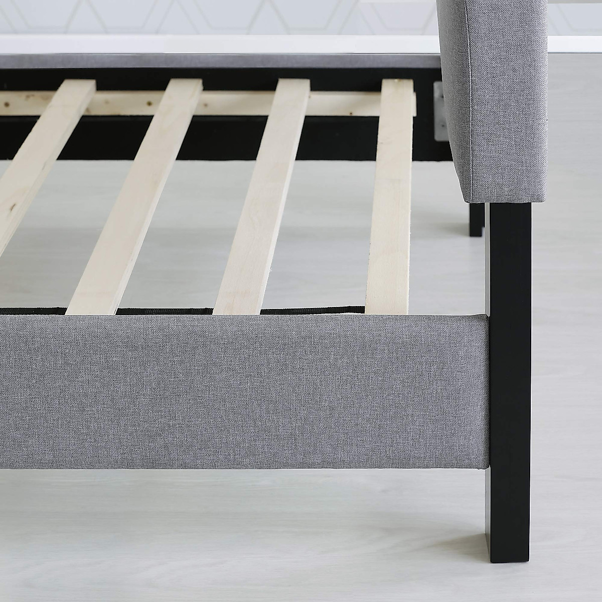 Furinno Laval Button Tufted Upholstered Platform Bed Frame, Twin XL, Glacier