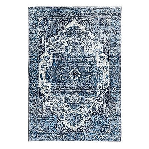 Zacoo Washable Rug Boho Rug Vintage 5x7 Area Rugs for Living Room Bedroom Dining Room Distressed Non Slip Rugs Carpet Non Shedding Oriental Rug, Blue