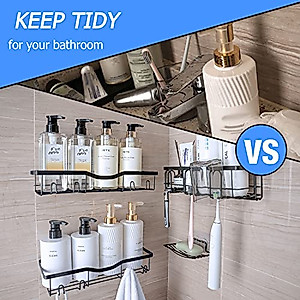 PRAGATISM 6 Pieces Shower Caddy, No Drilling Adhesive Shower Organizer, Large Capacity Shower Shelves with Rustproof Stainless Steel for Bathroom & Kitchen Organization and Storage (black)