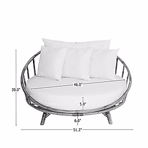 ZEW Bamboo Round Daybed Outdoor Indoor Large Accent Sofa Chair Lawn Pool Garden Seating with Cushion and Pillows Sofabed, Espresso