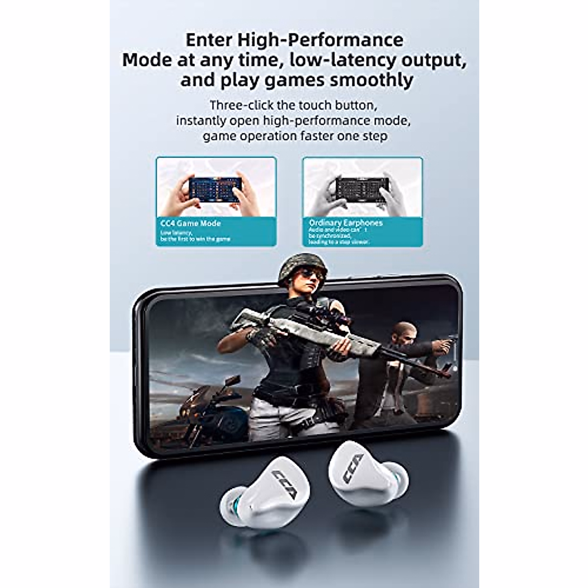 erjigo TWS Wireless Earbuds, CCA CC4 Bluetooth 5.2 Headphones 20 Hours Playtime Earphones with Charging Case, in Ear Headset Noise Cancelling Microphone, for Sports/Working (White)