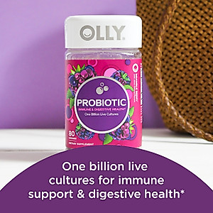 OLLY Probiotic Gummy, Immune and Digestive Support, 1 Billion CFUs, Chewable Probiotic Supplement, Berry, 40 Day Supply - 80 Count