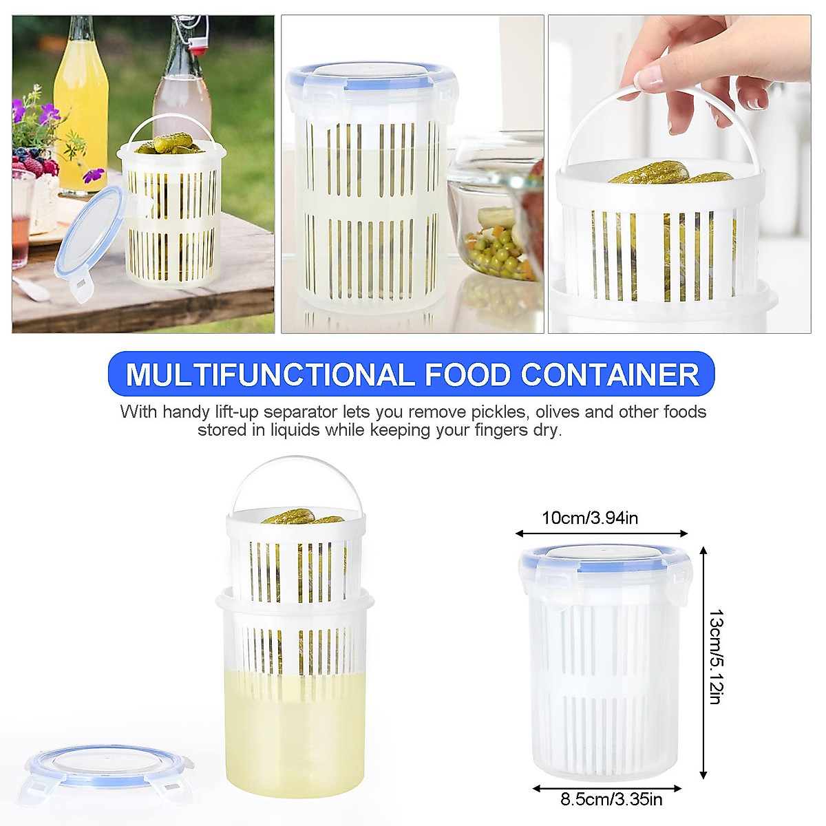 BestAlice 4 Pack Pickle Jar with Strainer Insert, Transparent Pickle Storage Container with Leaks-Proof and Lock It Lid, Pickle Holder Keeper Lifter, Barrel of Olive Jalapeno, Food Storage Container