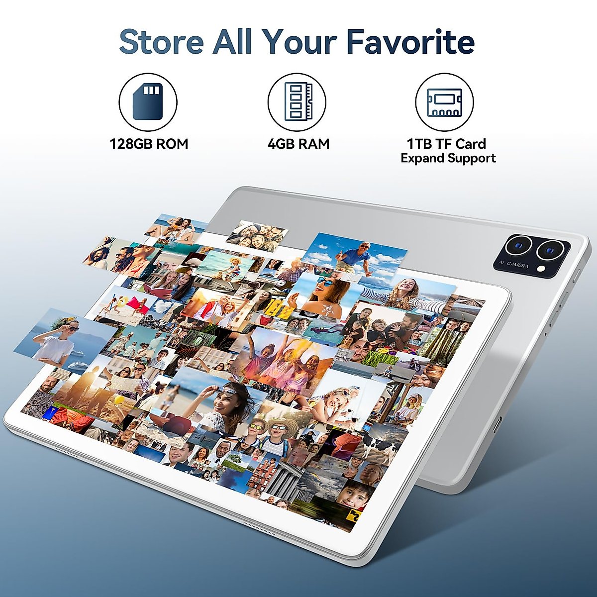 Tablet 2025 Latest Android Tablet 10 inch, Octa-Core 5G WiFi Tablet with Keyboard, 128GB + 8GB + 1TB Expandable Storage, Large Touch-Screen Tablet, 13MP Dual Camera/Bluetooth/GPS/HD Display/Mouse/Case