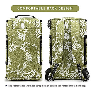 Floral gym duffel bag backpack, fashion wrestling bag,with shoe compartment, 4 kinds of back method waterproof travel sports walking laptop Lightweight (A-Floral Green)