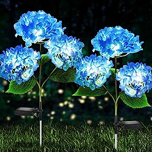 TYNLED Solar Lights Outdoor Decorative - 2 Pack Hydrangea Solar Garden Stake Lights Waterproof and Realistic LED Flowers Powered Outdoor In-Ground Lights for Garden Lawn Patio Backyard (Blue)