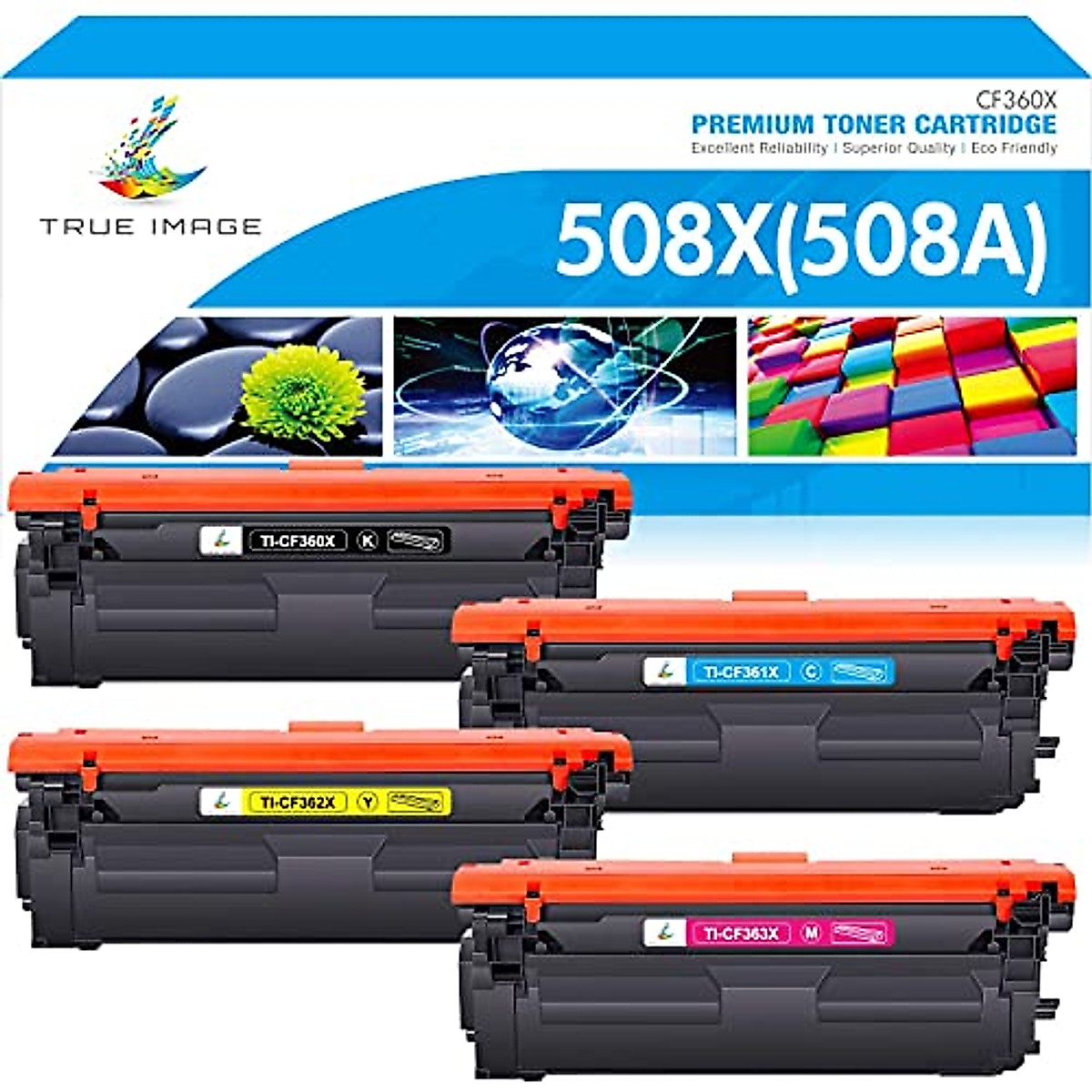 TRUE IMAGE Compatible Toner Cartridge Replacement for HP 508X CF360X CF361X CF362X CF363X 508A Color Enterprise M553dn M577 M553X M553N M553 Printer Ink (Black Cyan Yellow Magenta 4-Pack)