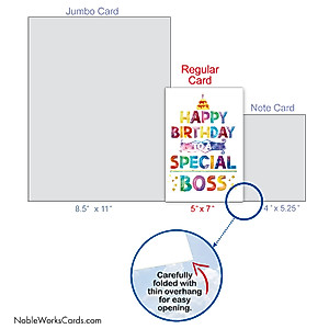NobleWorks - Funny Happy Birthday to Best Boss Note Card with Envelope (4.63 x 6.75 Inch) - Watercolor Bday Greeting Card for Women and Men - Bday Celebration Notecard - Special Boss C9582BDG