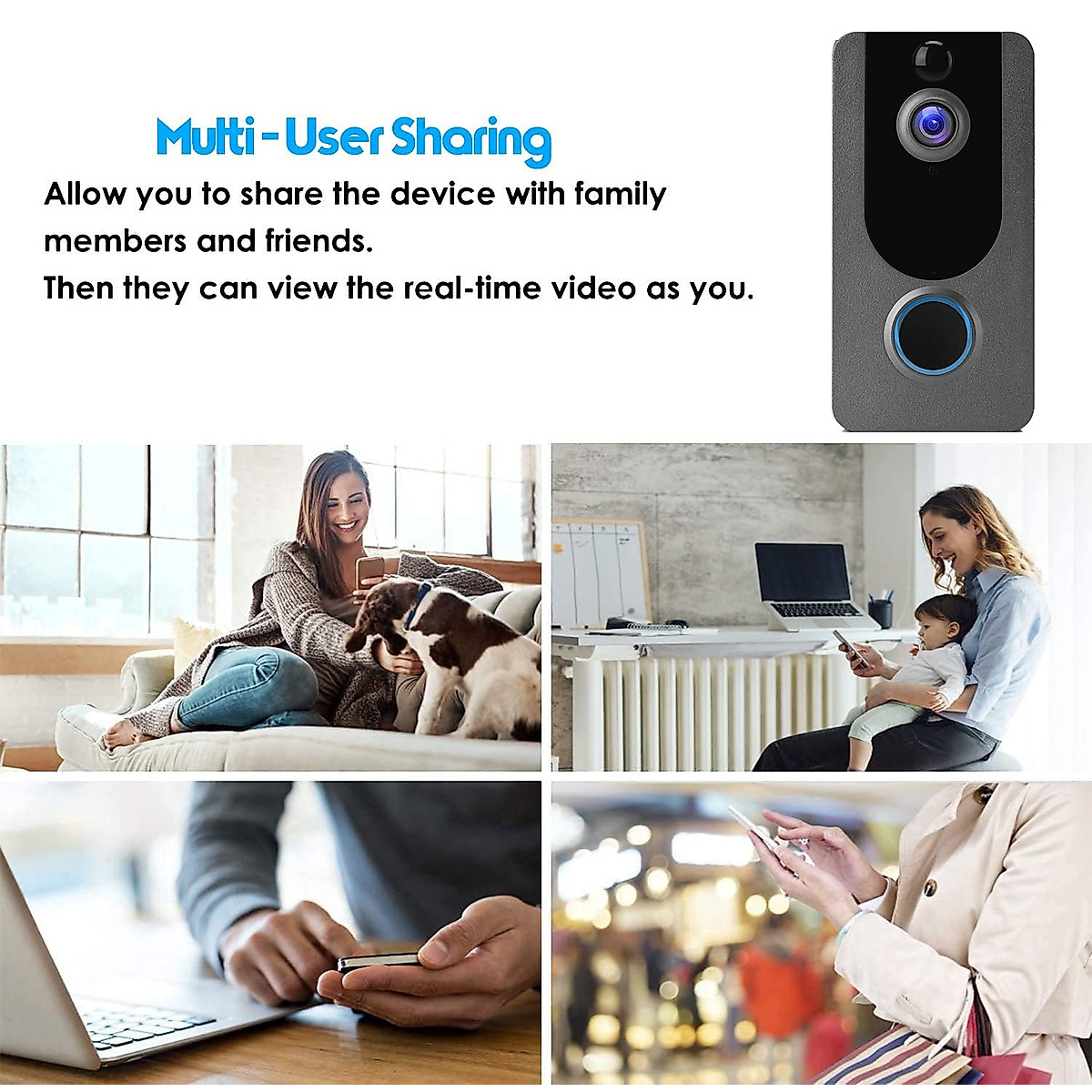 Wireless Video Doorbell Camera, WiFi Doorbell Camera IP65 Outdoor Waterproof 1080P HD WiFi Night Vision Sports Storage Free Cloud Storage for iOS & Android