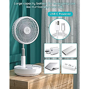 Primevolve Portable Oscillating Standing Fan,Rechargeable Battery Operated USB Floor Table Desk Fan with Remote, 4 Speed Settings Pedestal Fans for Bedroom Office Camping Fishing Travel White 7.7"