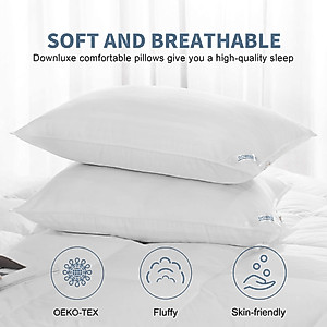 downluxe Down Alternative Pillows Standard Size Set of 2 - Hotel Collection Soft Bed Pillows for Sleeping, Perfect for Side, Back and Stomach Sleepers, 20 X 26