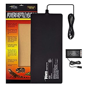 iPower 8" x 18" Reptile Heat Mat Under Tank Heater Terrarium Heating Pad for Amphibians and Reptiles Pet, Digital Thermometer and Hygrometer with Humidity Probe, Black