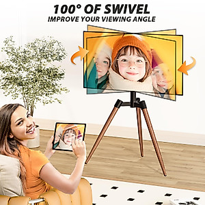 TVON Easel TV Stand with Tripod Base for 37–65 Inch Flat/Curved Screen TVs up to 77 lbs, Height Adjustable TV Floor Stand with Cable Ties and 100° Swivel for Bedroom, Living Room, Studio, Brown