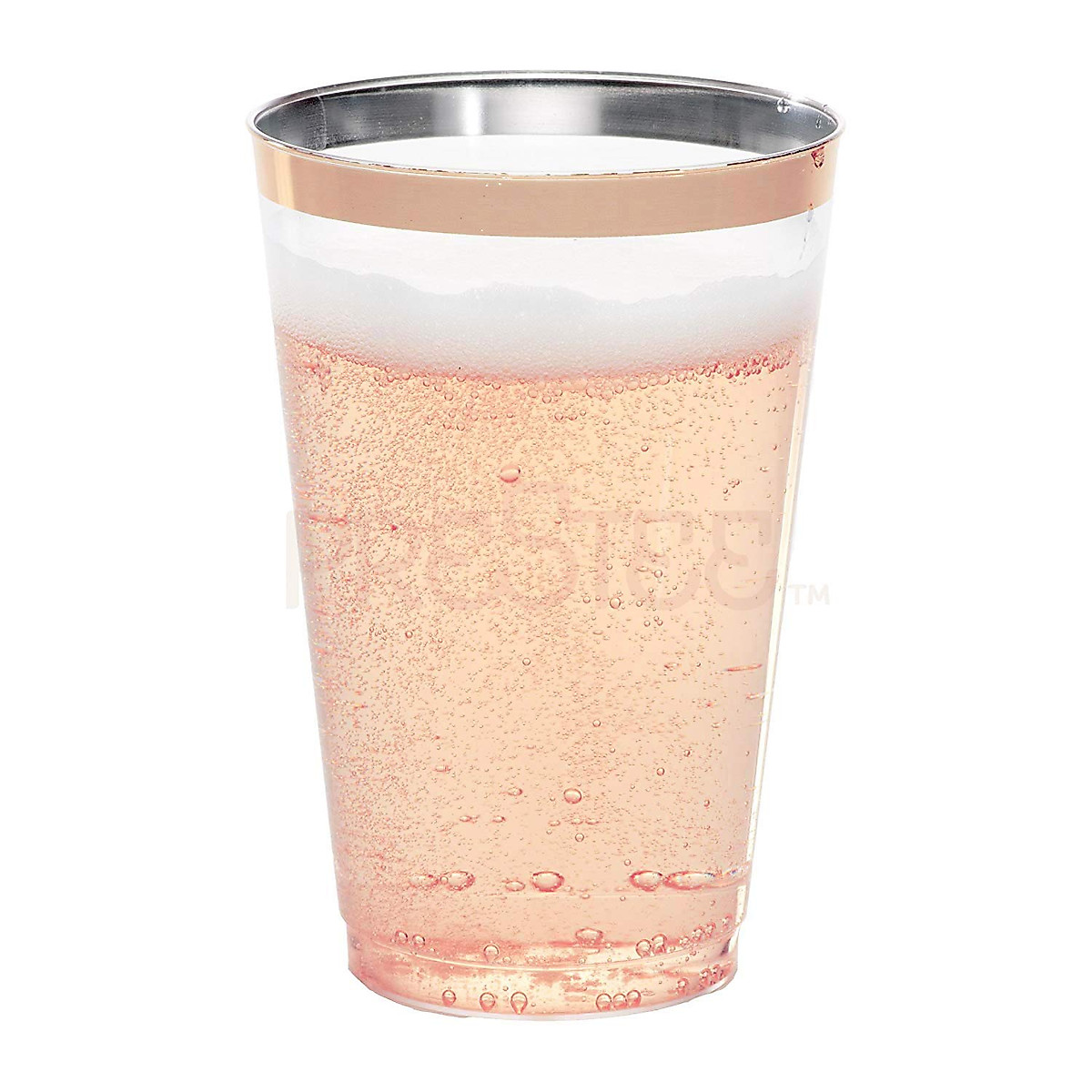 Prestee Rose Gold Rim Plastic Cups, 14 oz. 50 Pack, Hard Clear Plastic Cups, Disposable Party Cups, Fancy Wedding Tumblers, Elegant Decoration Cups, Plastic Tumblers Bulk