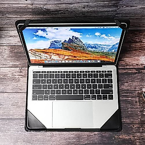 CataPurus Top Grain Leather 13.3" Slim Laptop Folio Case Protector, Vintage Open Style, Fully Handmade, Compatible with MacBook Pro 13.3" MacBook Air M1/M2 ZENBOOK 13.3" & Other PC, Black 13.3 Inch