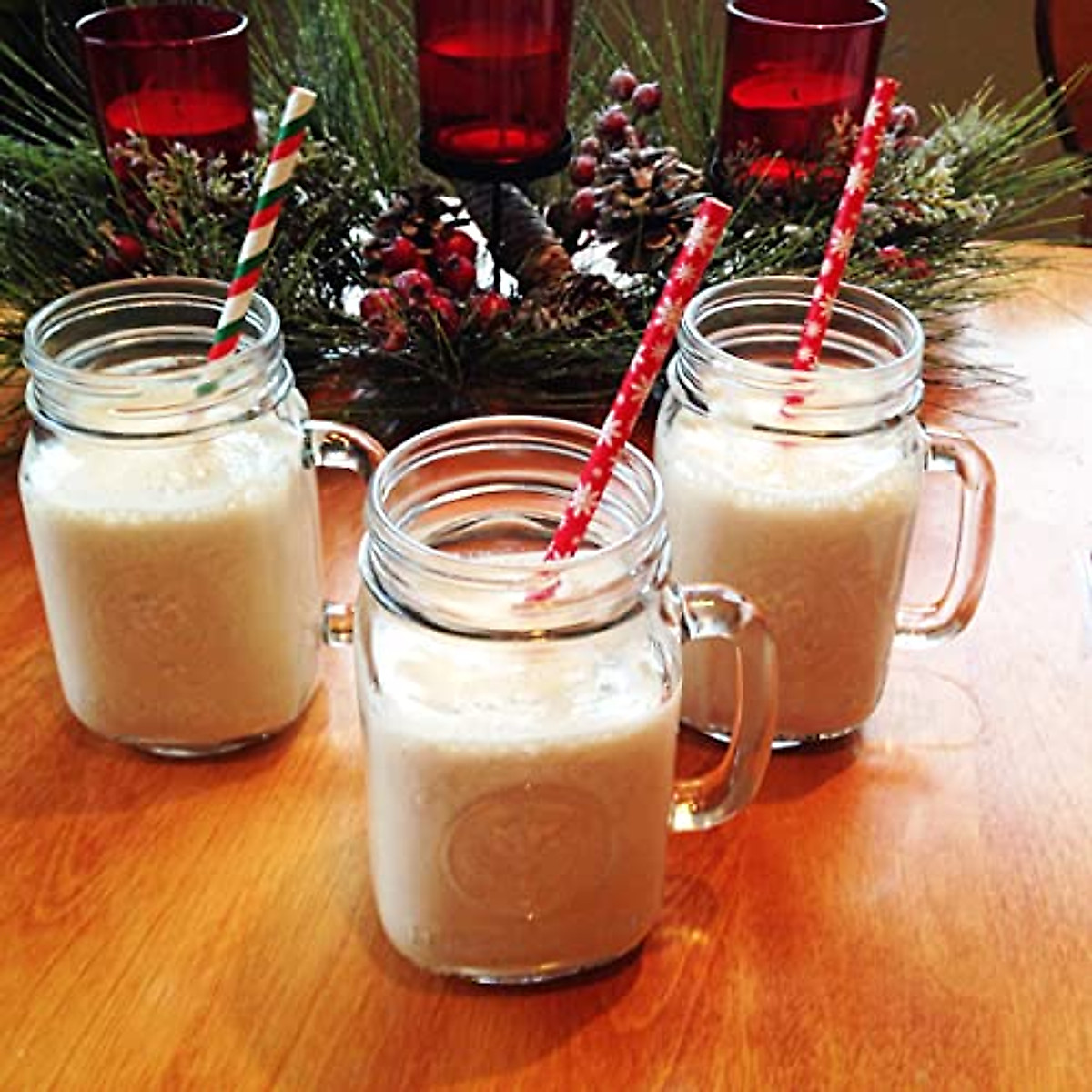 ALINK 200 Christmas Paper Straws, 8 Styles Red Green White Gold Biodegradable Party Drinking Straws with Stripe, Wave, Christmas Tree Snowflake Design Decorations Supplies