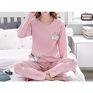 Vopmocld Young Girls Lovely Bunny Pajama Sets Cotton Long Sleeve Pjs Clothes Sleepwear Shirts, Pink, 14