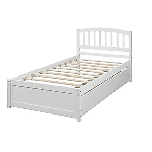 Harper & Bright Designs Twin Storage Bed, Twin Size Platform Bed with 2 Drawers, Wooden Twin Bed with Headboard & Slat Support, No Spring Needed, Twin Bed for Boys, Girls, Teens, Adults(White)