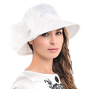 Ascot Kentucky Church Derby Bowler Cloche Hat Bowknot Organza Bridal Dress Cap S051 (White)