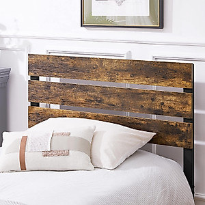 Yaheetech Twin Bed Frames Metal Bed with Modern Rustic Wooden Headboard, No Box Spring Needed/12'' Underbed Storage/Easy Assembly, Brown Twin Bed