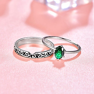 AVECON Womens Black Silver Wedding Rings Set Created Green Emerald Engagement Bridal Set Promise Rings Set