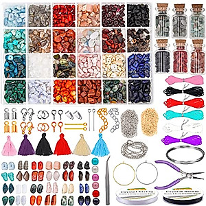 EuTengHao Irregular Chip Stone Beads Kit with Wishing Bottles,Crystal Gemstone Beads and Tassels,Jewelry Wires,Pliers,Rings,Jewelry Findings for Necklace Bracelet Earring Ring Making (1319Pcs)