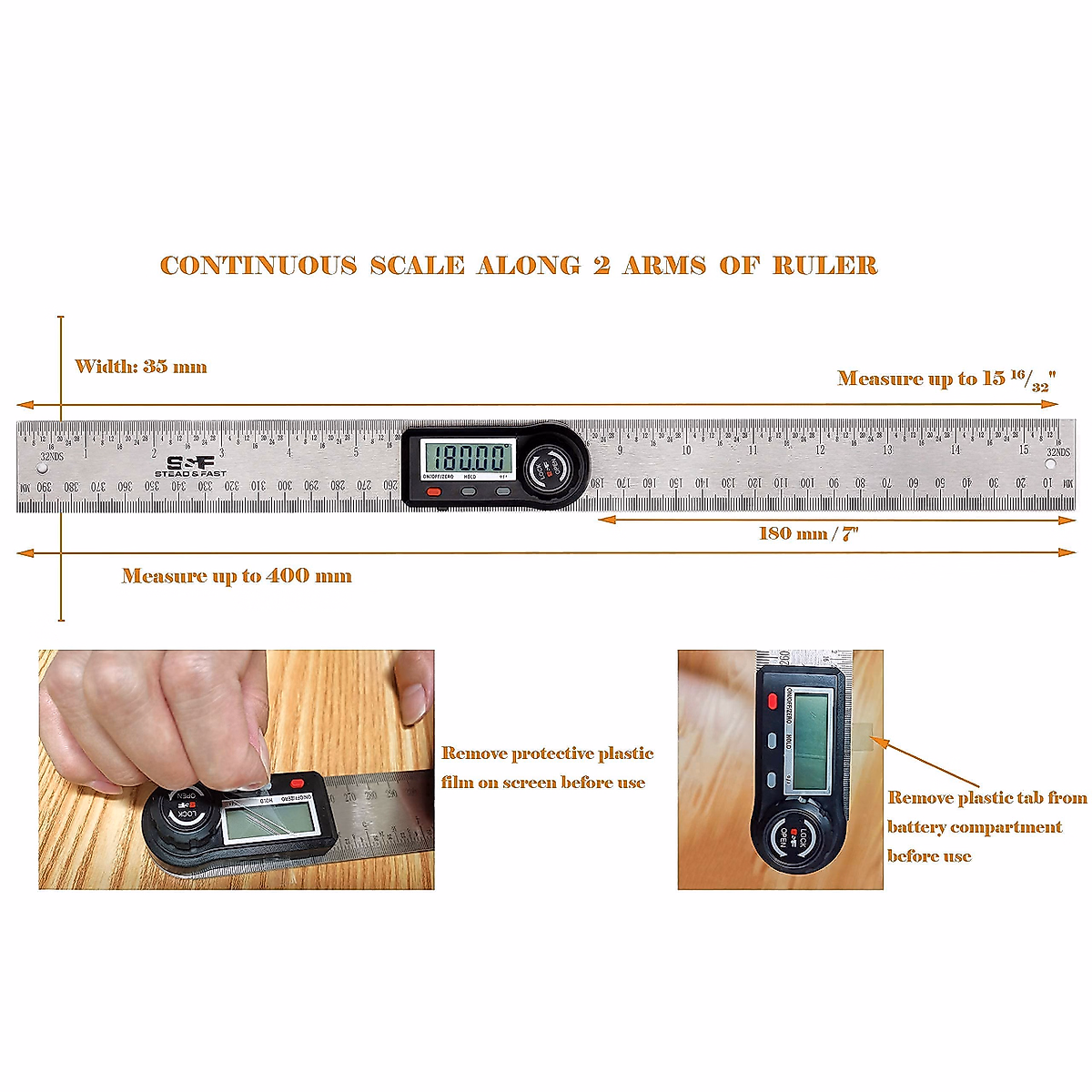 Digital Angle Finder Tool 7 Inch / 180 mm with Pouch/Digital Angle Finder Gauge with Magnetic Base and Backlight Bundle for Woodworking Measurement, Angle Measuring Tool by S&F STEAD & FAST