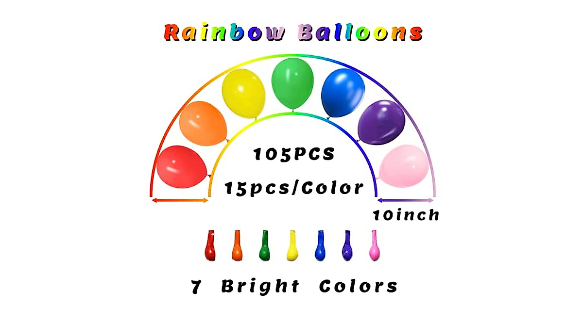 105PC Vibrant Rainbow Party Balloons | All Event Decor