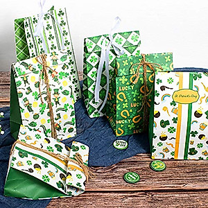 Whaline 60 Pack St Patrick's Day Paper Gift Bag, Irish Shamrock Candy Treats Bag for St Patrick's Party Favors, Birthday Supplies