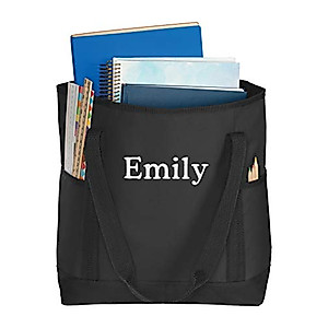 Personalized Zippered Tote| On-The-Go Monogrammed Tote Bag | Customize with a Name or Monogram (Black-Name)