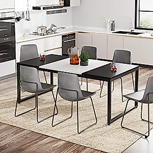 Tribesigns 6 Person Modern Dining Table, 71 Inch Rectangular Table with Metal Frame, Wood for Kitchen & Dining Room Home Furniture (Black/White)