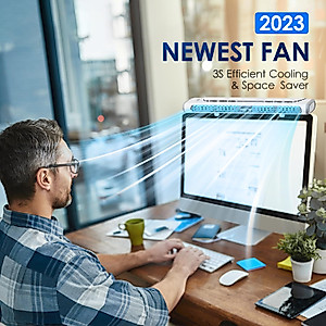 masso Desktop Fan, Monitor Fan, Portable Bladeless Fan with 3 Speeds Office Desk fan Space Saving Personal Cooling Fan USB Cooling Fan, Strong Wind Quiet USB Fan for Office, Home