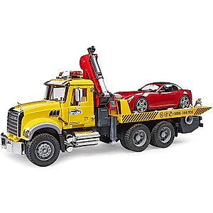 Bruder - Mack Granite Tow Truck with Bruder Roadster (02829) - For Ages (4) and Up - Compatible with bworld Figures