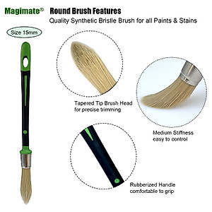 Magimate Small Paint Brush for Touch Ups, Trim Stain Brush for Sash, Baseboards, House Wall Corners and Art Application, One Singe Size 0.6-inch (15mm)
