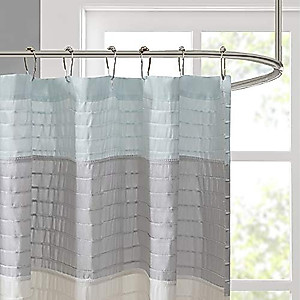 Madison Park Amherst Bathroom Shower Curtain Faux Silk Pieced Striped Modern Microfiber Bath Curtains, 72x72 Inches, Aqua