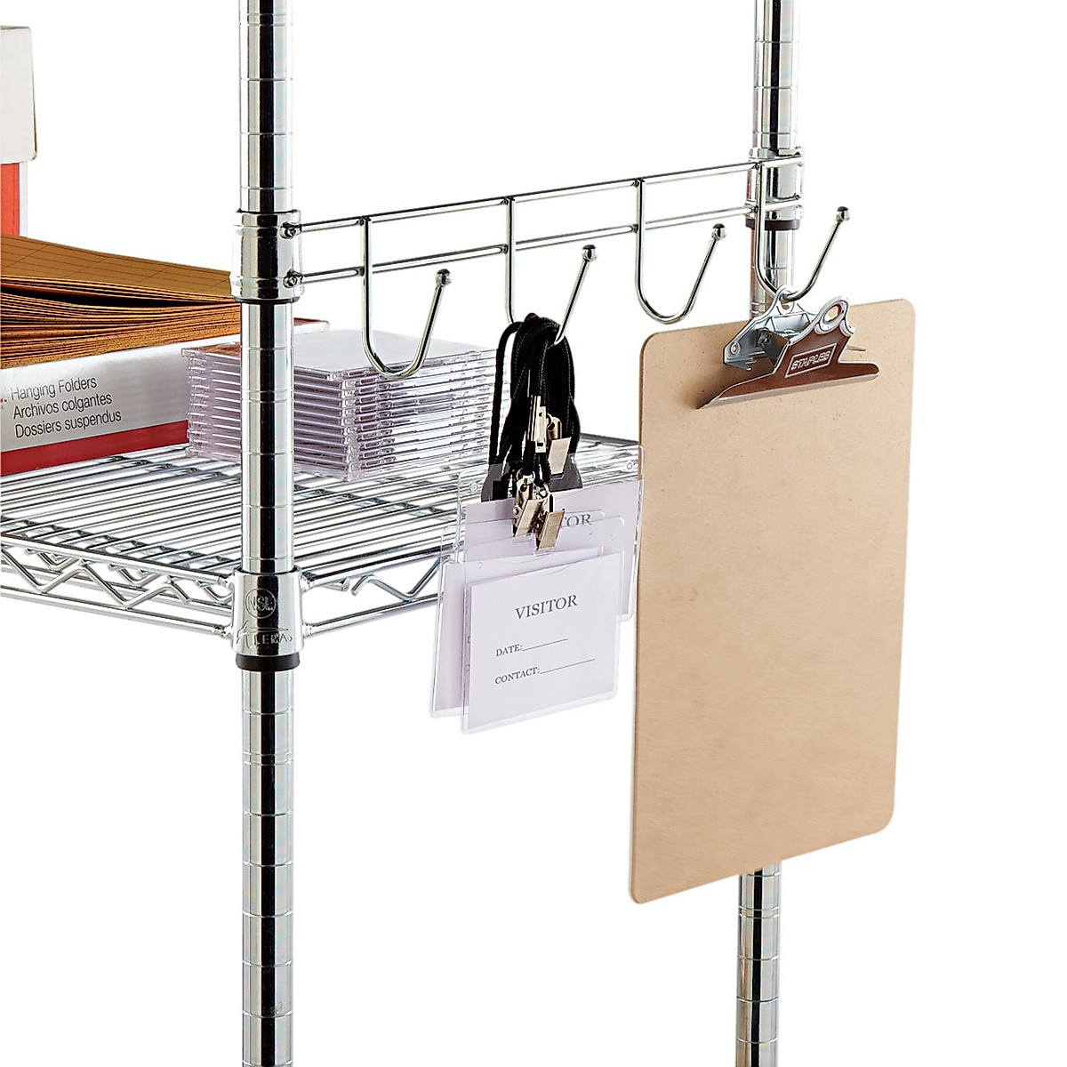 Alera SW59HB424SR Hook Bars for Wire Shelving, Five Hooks, 24-Inch Deep, Silver, 2 Bars/Pack