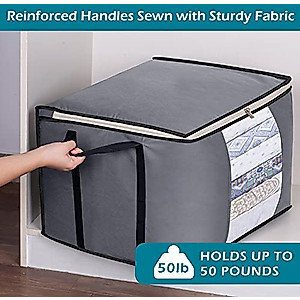 SLEEPING LAMB 100L Large Comforter Storage Bag for Closet Clothes Storage Containers for Duvets Blankets Bedding Sheets Pillows, with Reinforced Handles, 3 Pack, Grey