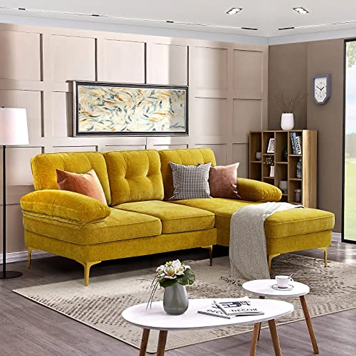 ASHOMELI Sectional Sofa Couch with Chaise，Modern Linen Fabric L-Shaped Couch 3-Seat Sofa Sectional，Suitable for Living Room, Apartment, Small Space