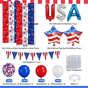 Red White and Blue Balloons Party Decorations with Patriotic Theme Foil Fringe Curtain for Graduation Party Supplies Nautical Veterans Memorial Day 4th of July Balloon Arch Decorations