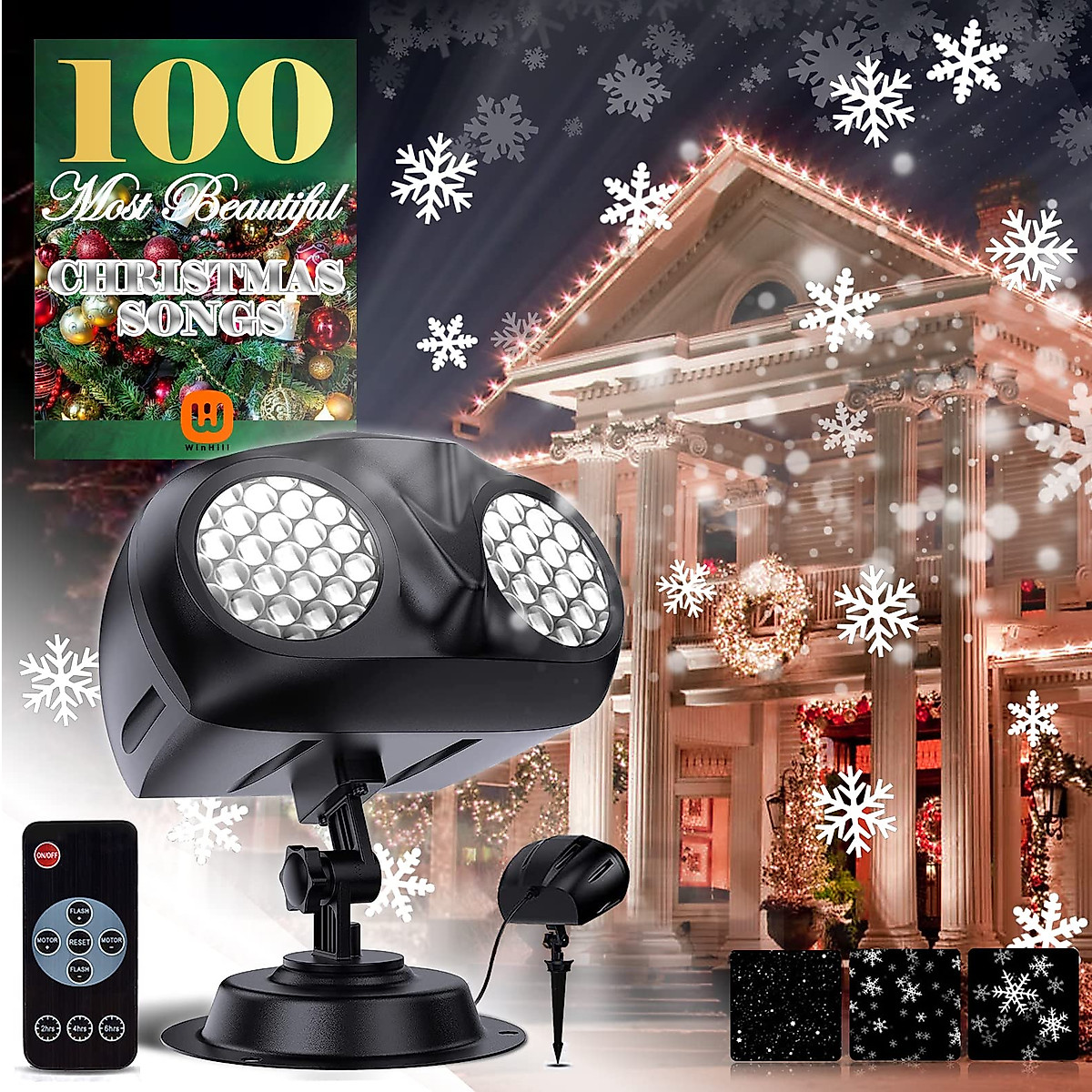 2022 Snowflake Projector Lights Remote Controlled, Upgraded Rotating Snowfall LED Lighting Projector Landscape Waterproof for Garden Patio Indoor Home Wedding Party Holiday Decorations